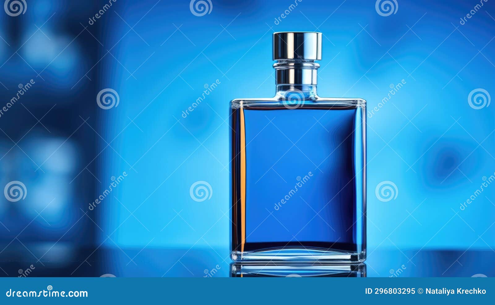 Blue Perfume Bottle on a Blue Background. Mockup Men Perfume Bottle ...