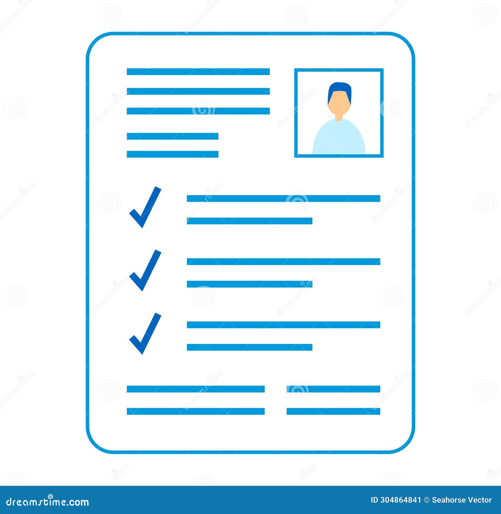 Blue Personal Document with Photo and Check Marks. Resume or ...