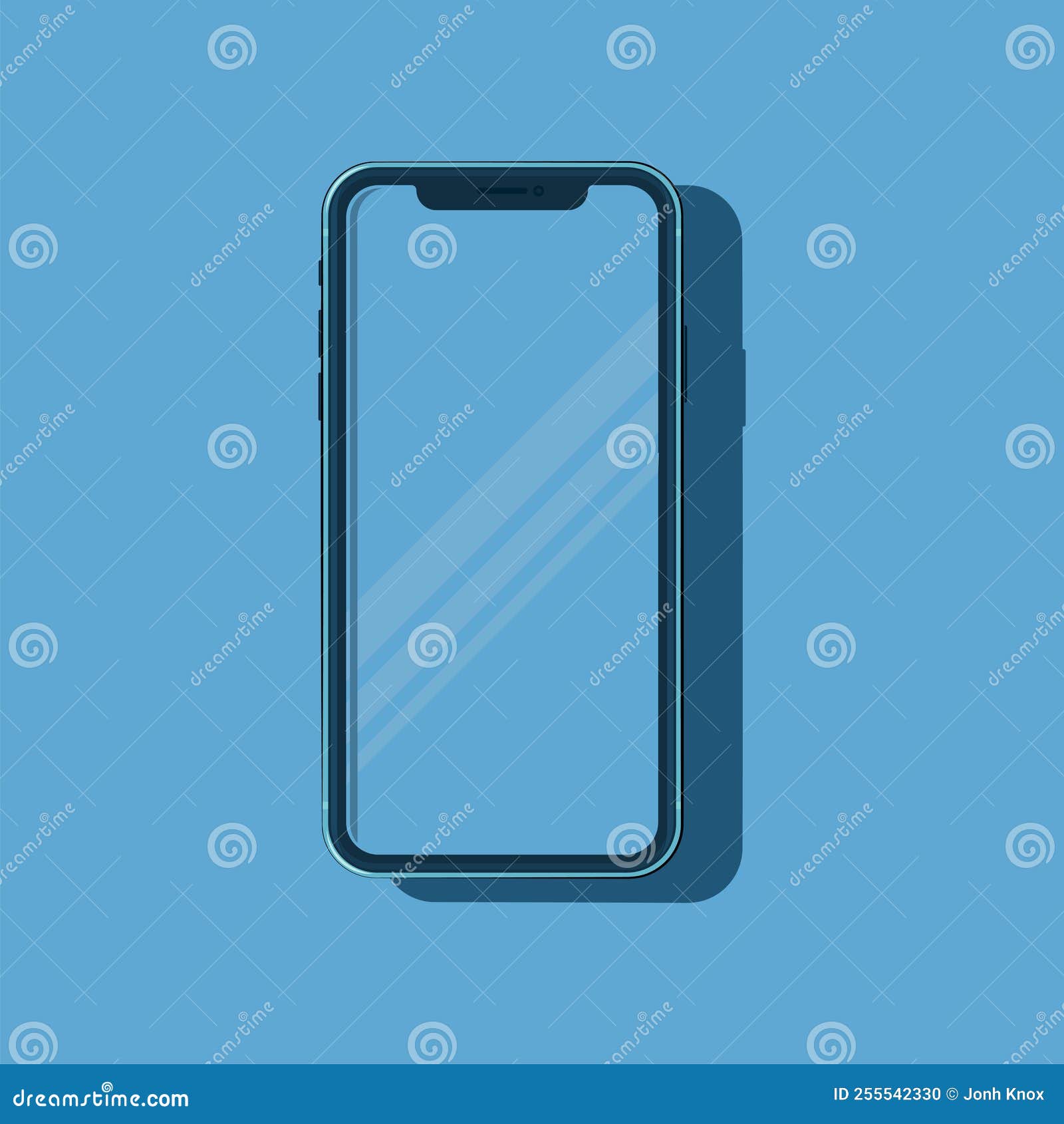 Blue Phone Icon in Flat Style with Elements of Realism on a Blue ...