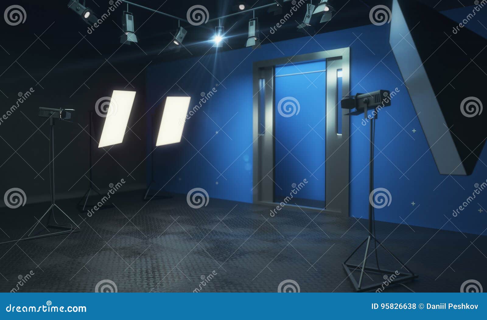 Blue Photo Studio with Equipment Stock Illustration - Illustration of ...