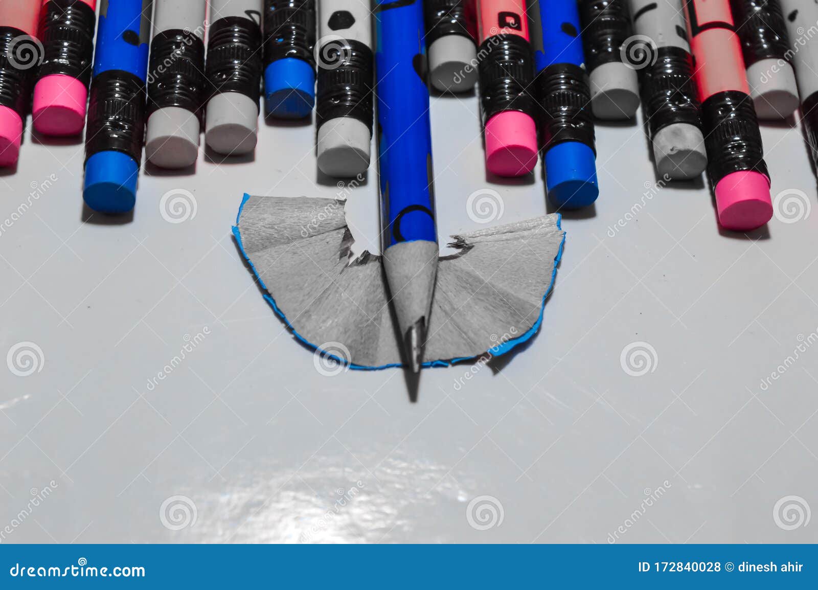 Blue and Pick Pencil with Pencil Waste ,selective Focus on the Back ...