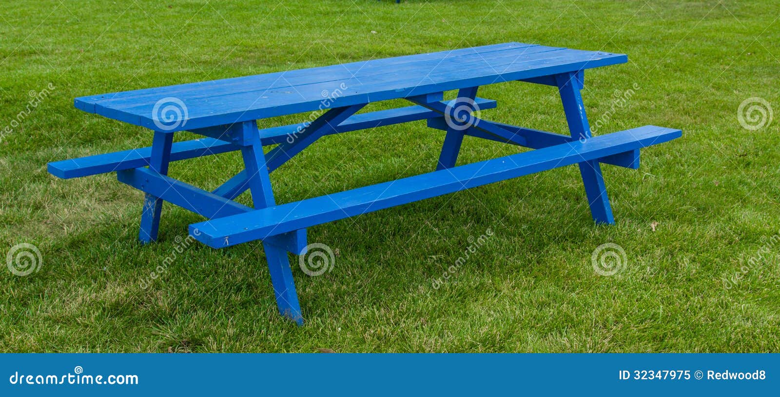 Blue Picnic Table stock image. Image of painted, grass - 32347975