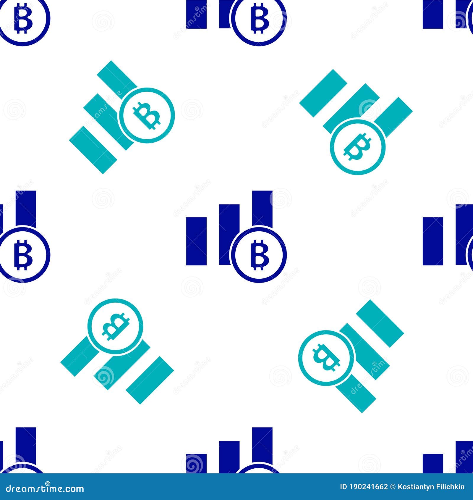 Blue Pie Chart Infographic Bitcoin Icon Isolated Seamless Pattern on ...