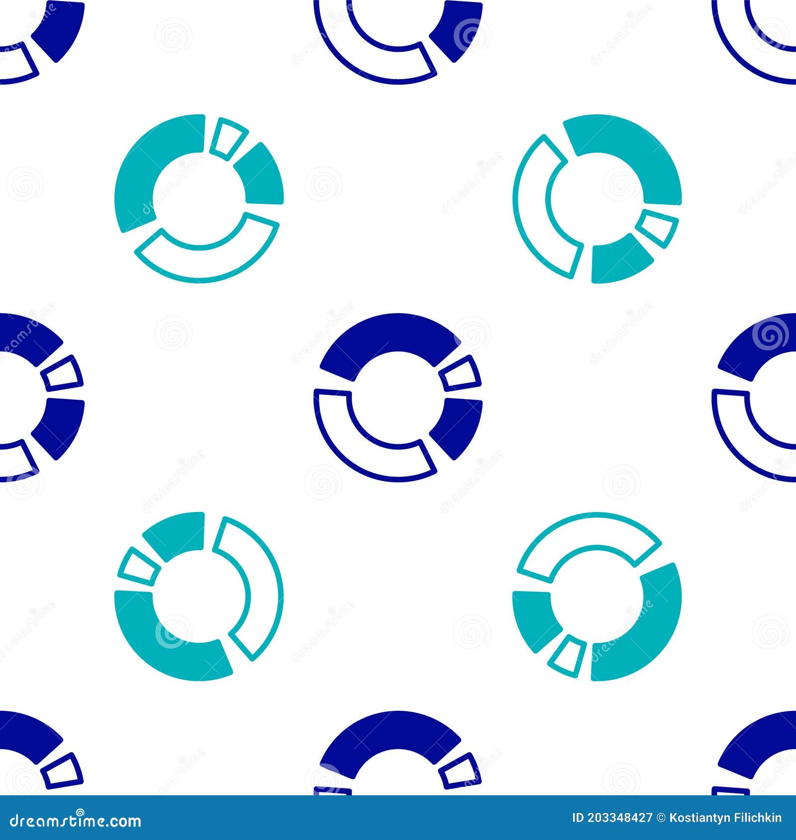 Blue Pie Chart Infographic Icon Isolated Seamless Pattern on White ...