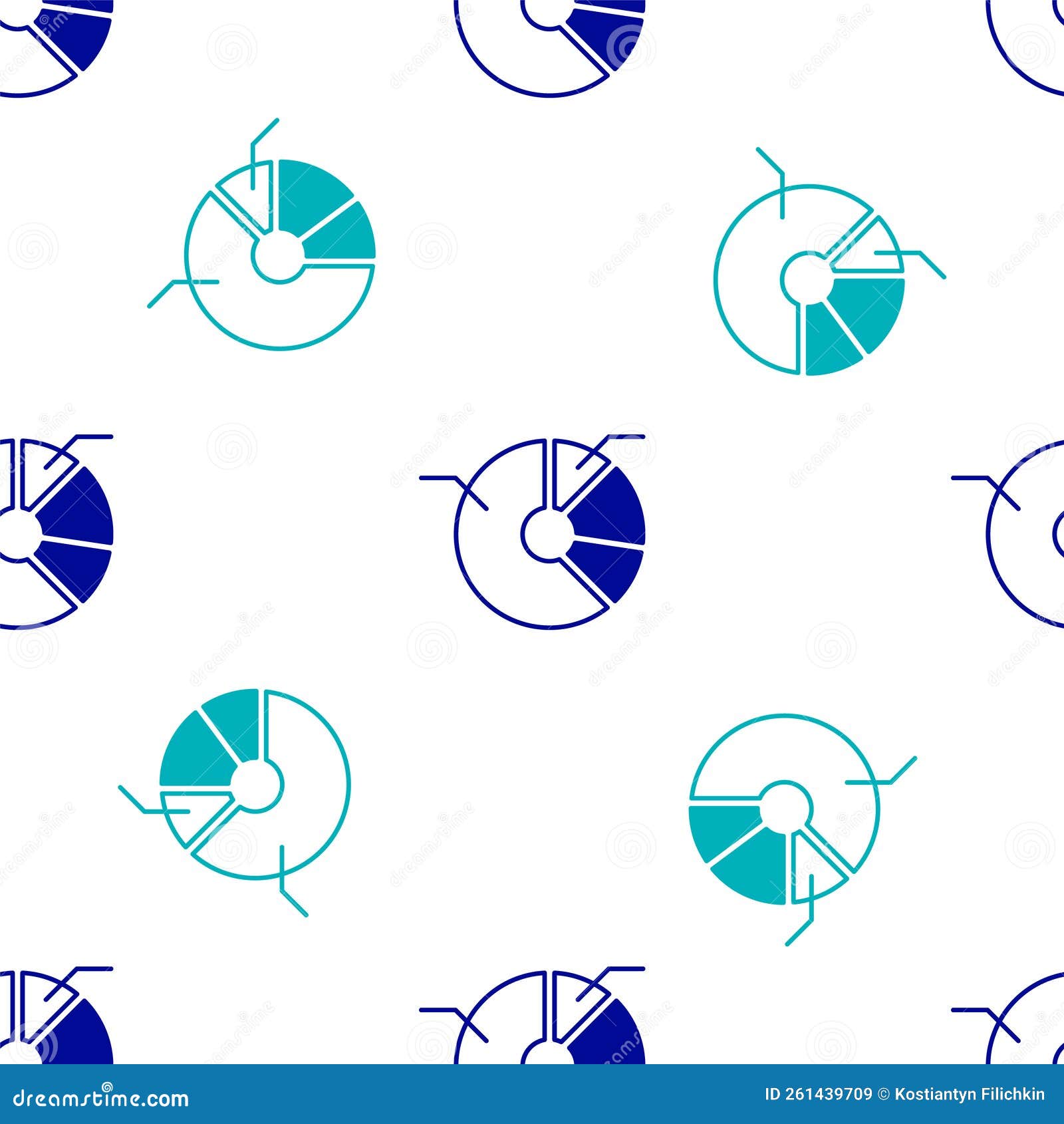 Blue Pie Chart Infographic Icon Isolated Seamless Pattern on White ...