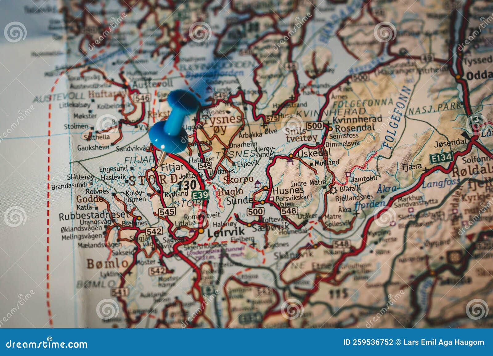 Fitjar, Norway, Blue Pinhead on Map. Stock Photo - Image of islands ...