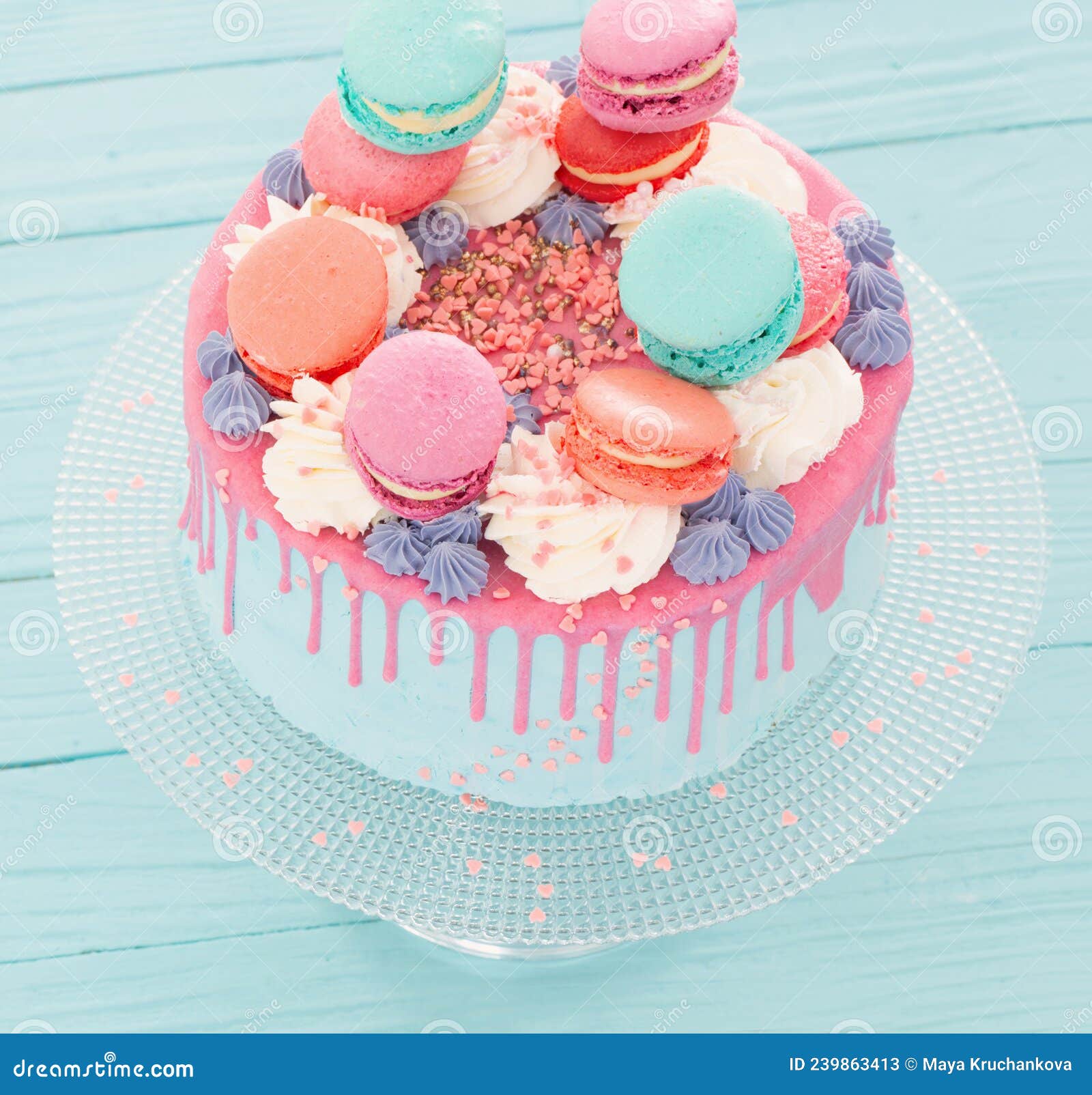 Blue and Pink Cake on Blue Wooden Backgound Stock Image - Image of food ...