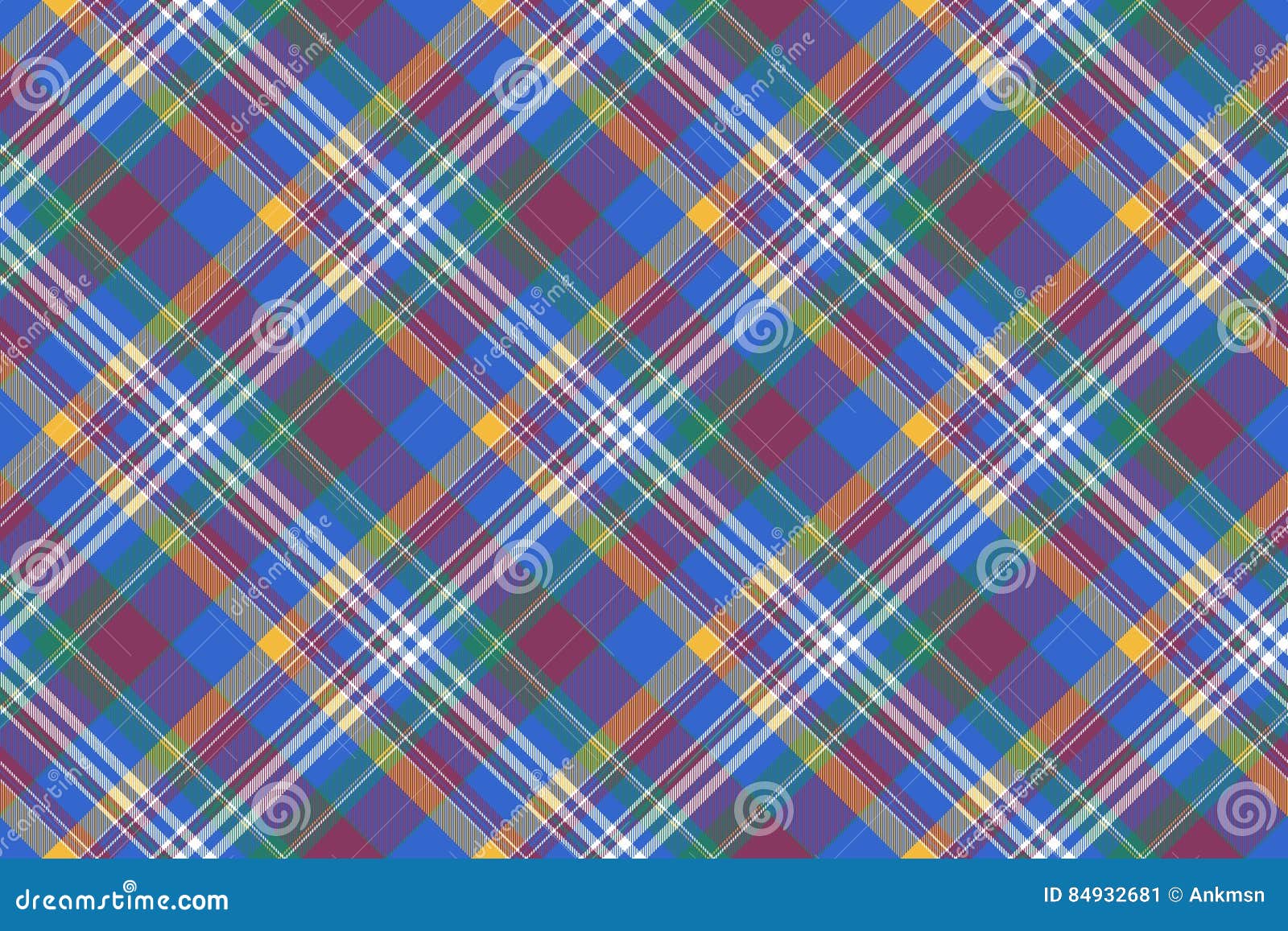 Blue Pink Diagonal Plaid Madras Seamless Background Cartoon Vector ...
