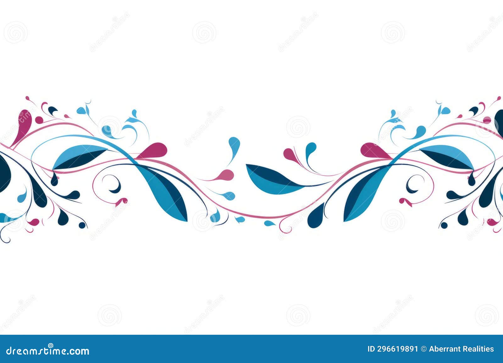 A Blue and Pink Floral Border on a White Background Stock Image - Image ...