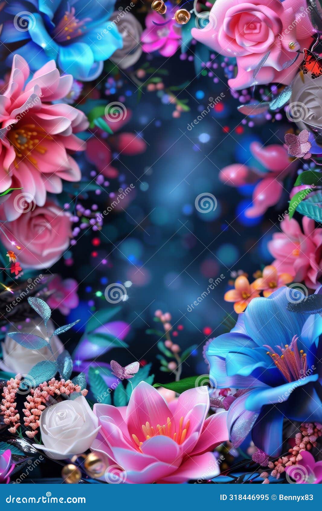 Blue and Pink Flower Frame with Abundant Flowers Stock Illustration ...