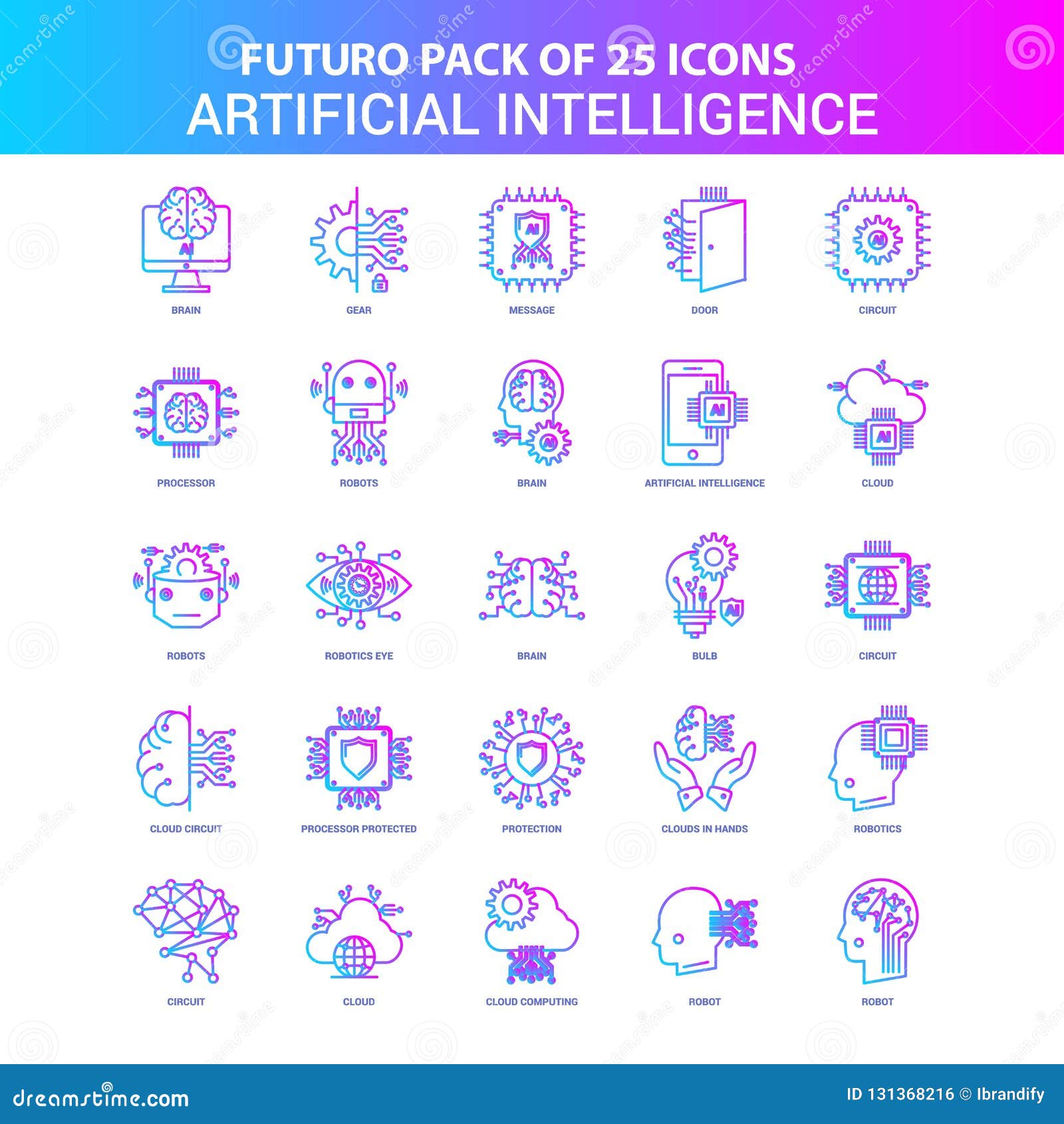 25 Blue and Pink Futuro Artificial Intelligence Icon Pack Stock Vector ...