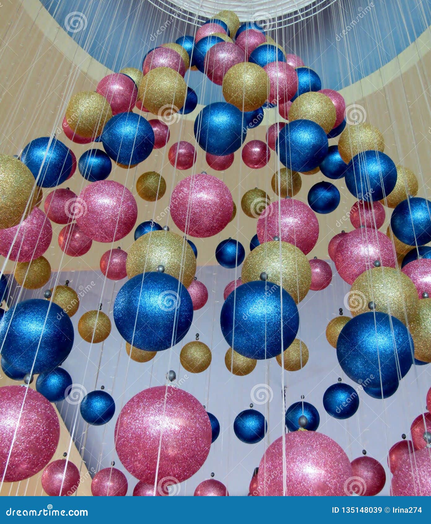 Blue, Pink and Golden Hanging Decorative Balls Stock Image - Image of ...