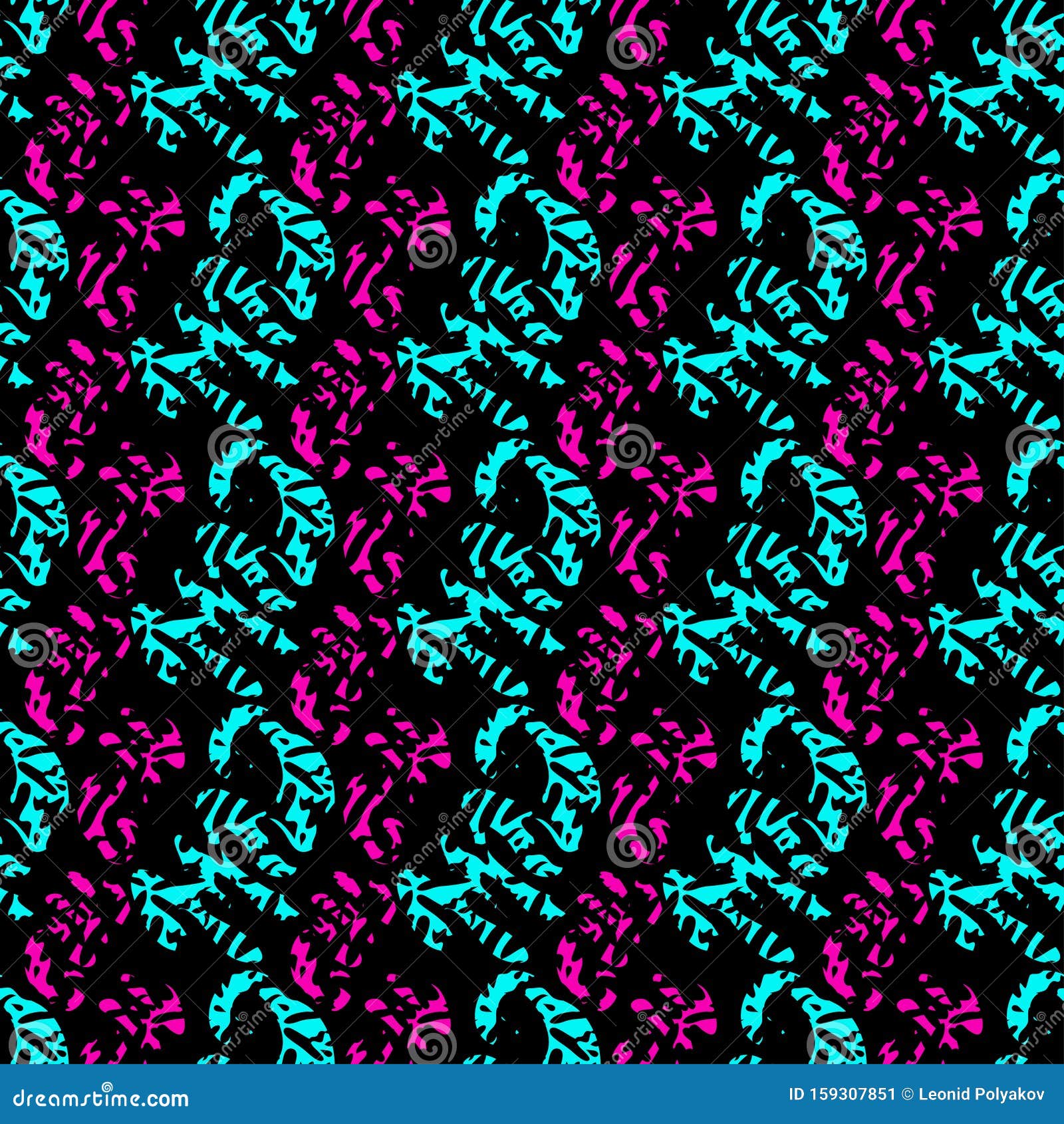 Blue and Pink Graffiti Seamless Pattern on a Black Background Stock ...