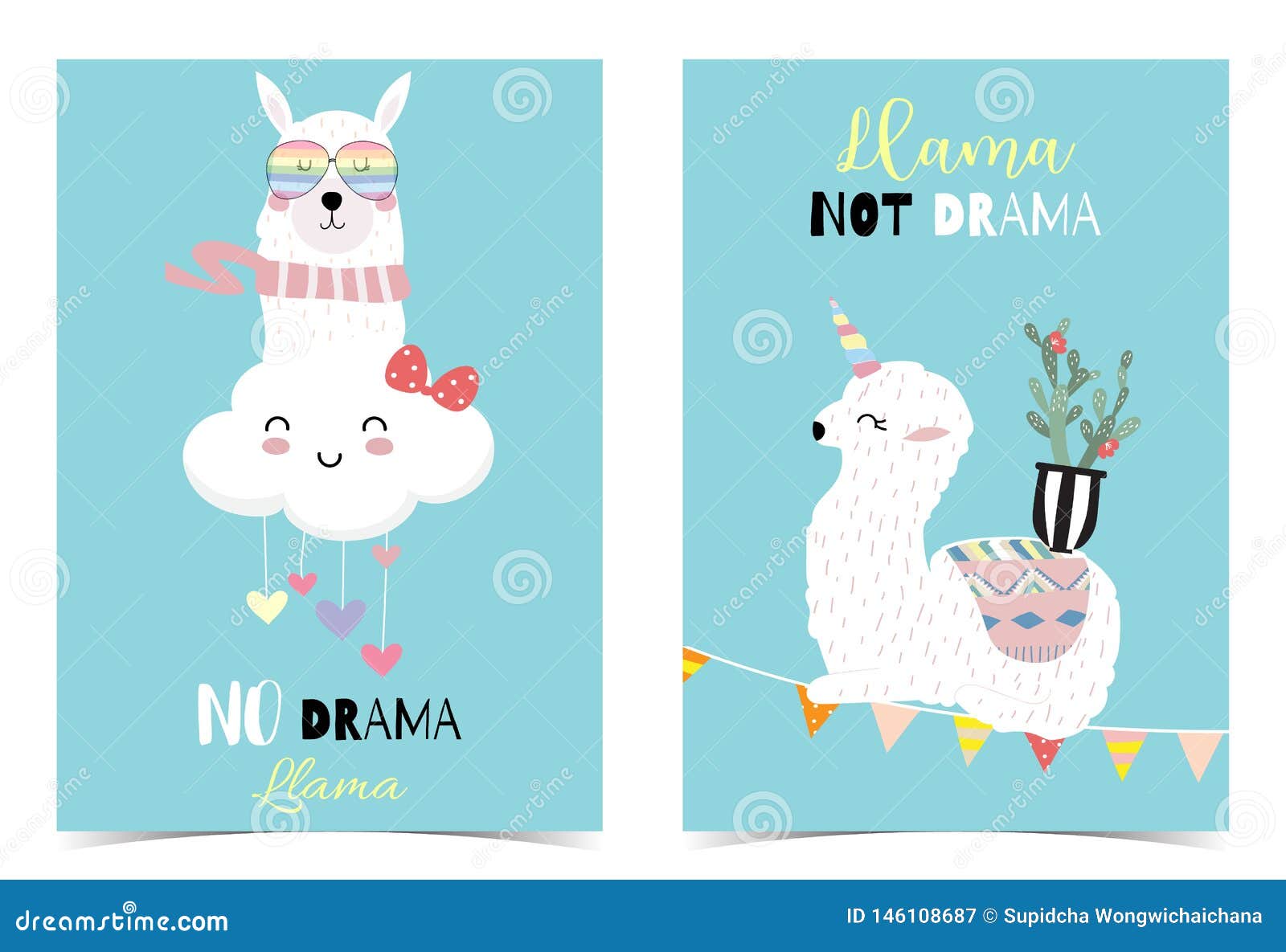Blue Pink Hand Drawn Cute Card Stock Vector - Illustration of blue ...