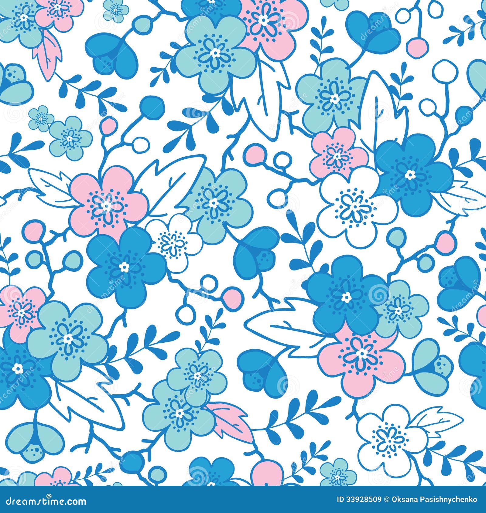 Blue and Pink Kimono Blossoms Seamless Pattern Stock Vector ...