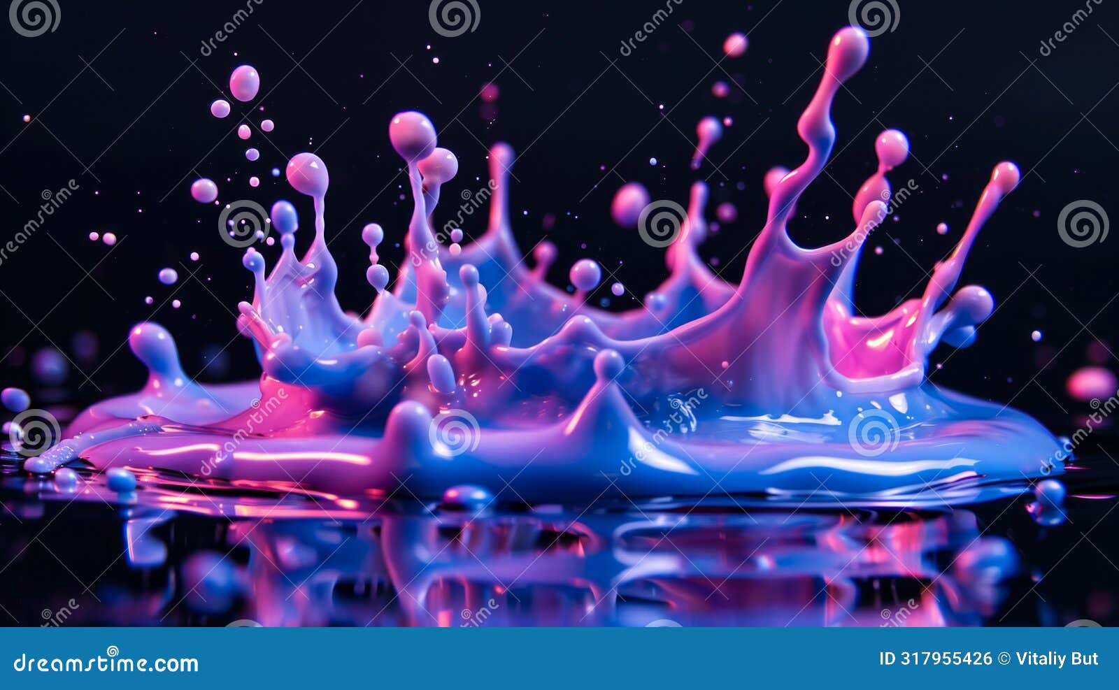 Blue and Pink Liquid Gracefully Splashes into the Water, Creating a ...