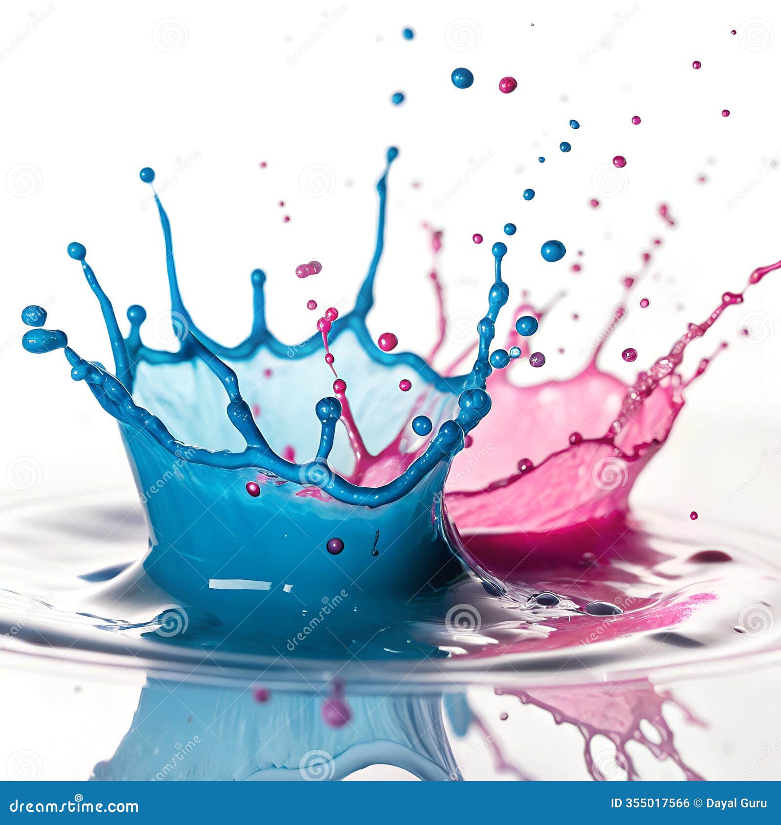 Blue and Pink Liquid Splatter Isolated on White Background Stock Photo ...