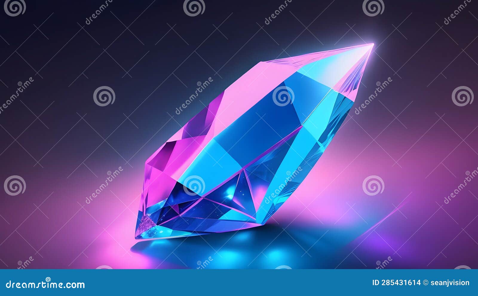 Blue Pink Neon Light Refraction Crystal Diamond Stock Illustration ...