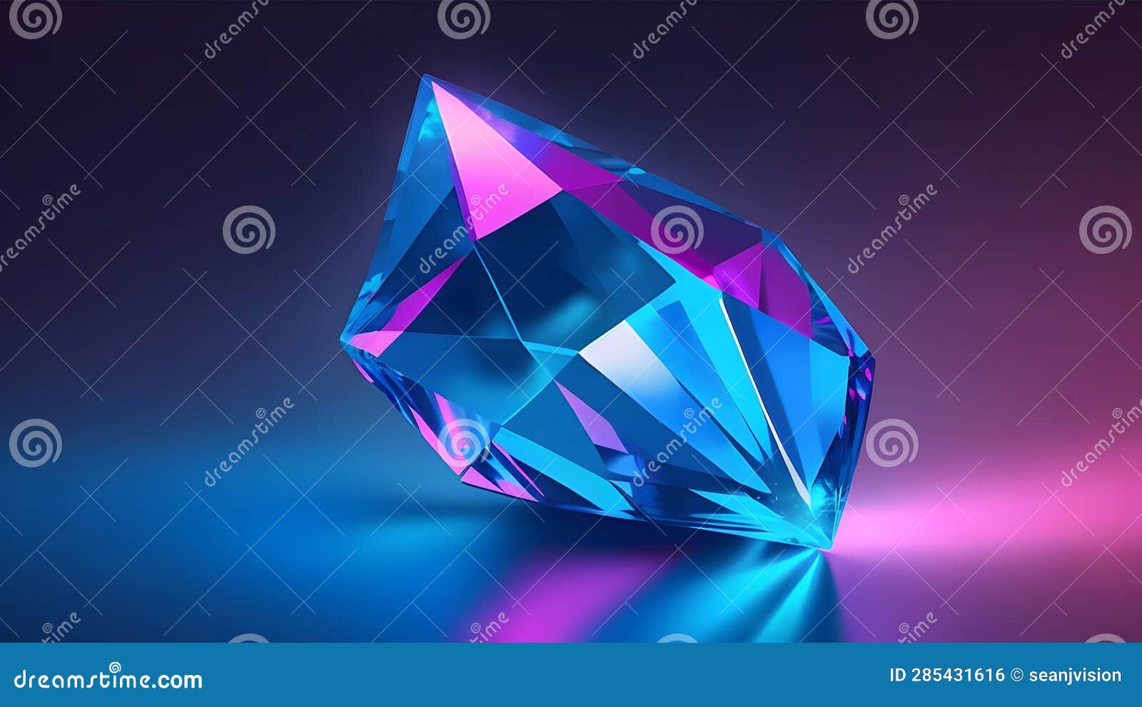 Blue Pink Neon Light Refraction Crystal Diamond Stock Illustration ...