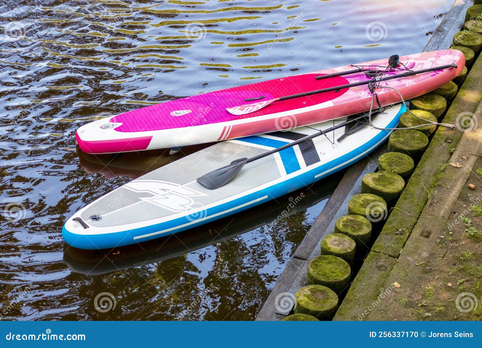 Blue and Pink Paddle Boards in the Canal Stock Photo - Image of boating ...