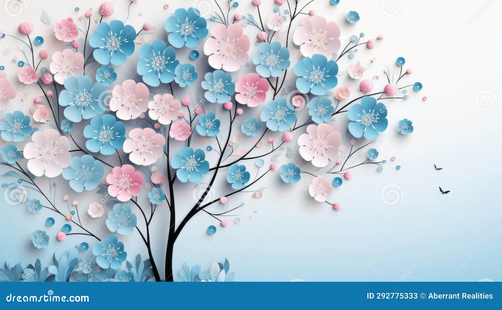 A Blue and Pink Paper Flower Tree on a Blue Background Stock ...