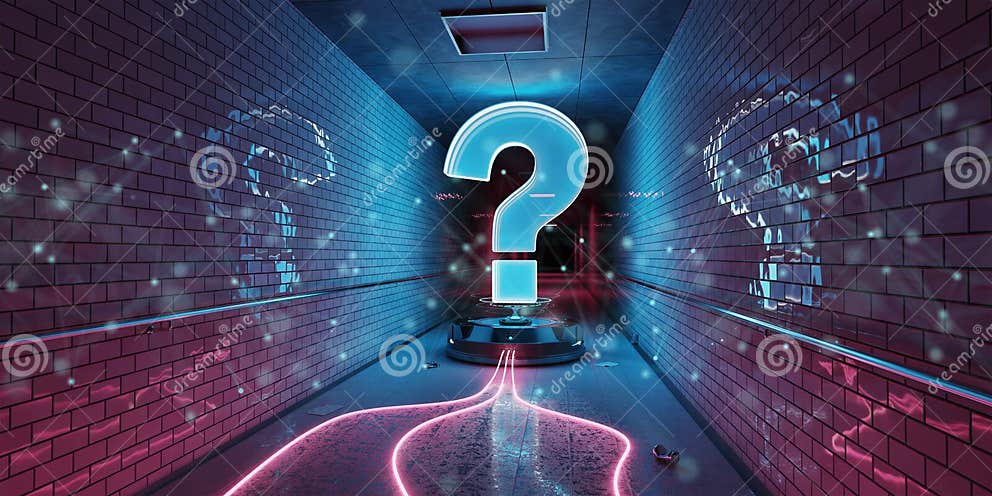 Question Marks Digital Hologram in Underground 3D Rendering Stock ...