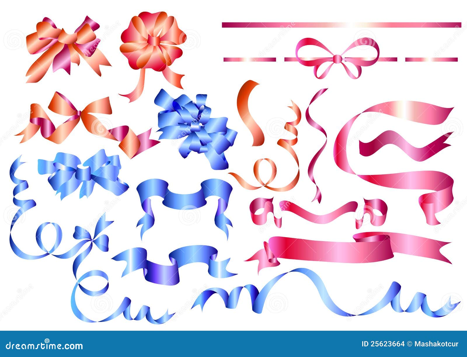Blue, Pink and Red Ribbon Vector Set Stock Vector - Illustration of ...