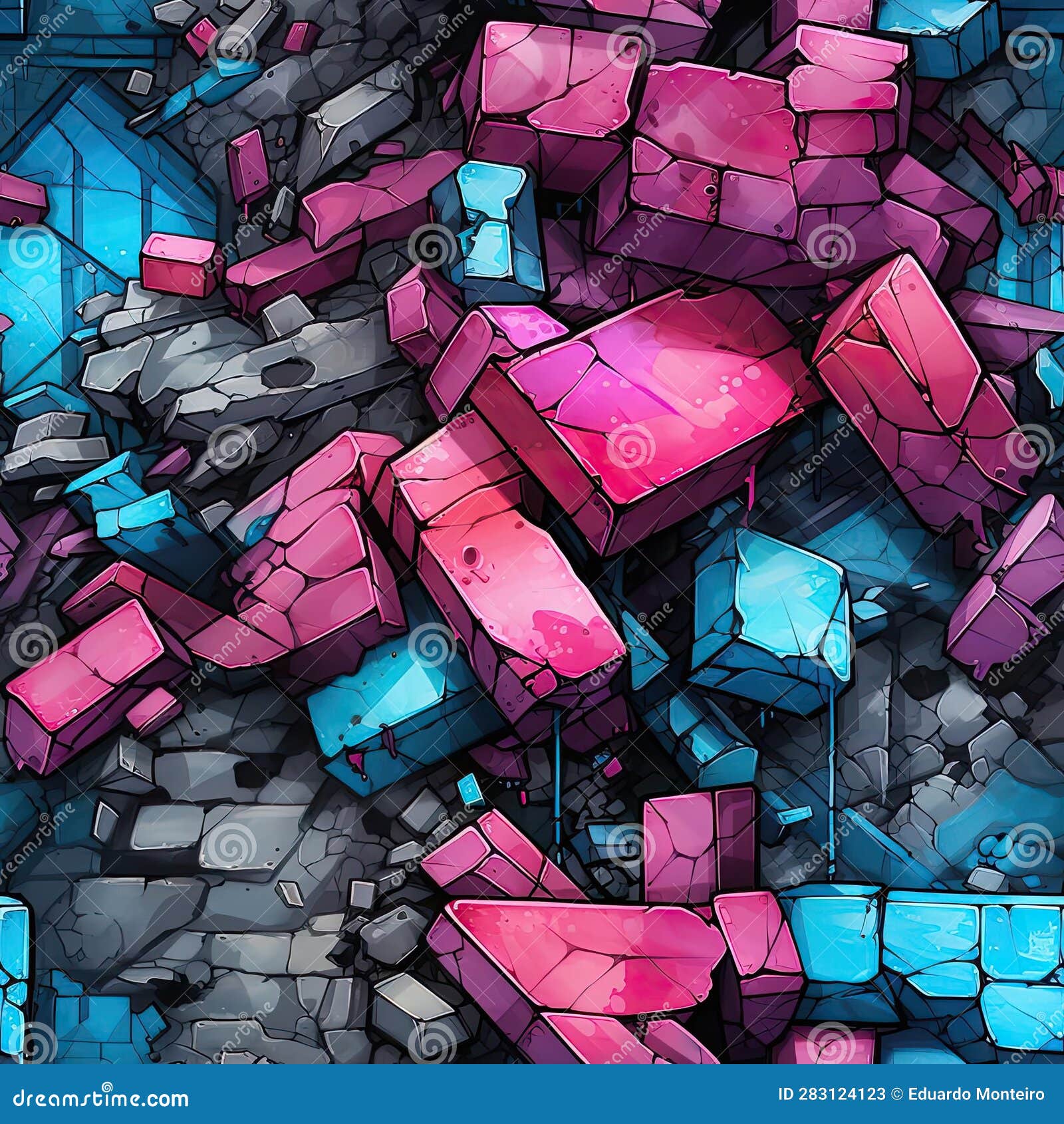 Blue and Pink Rocky Wall with Falling Blocks (tiled) Stock Illustration ...