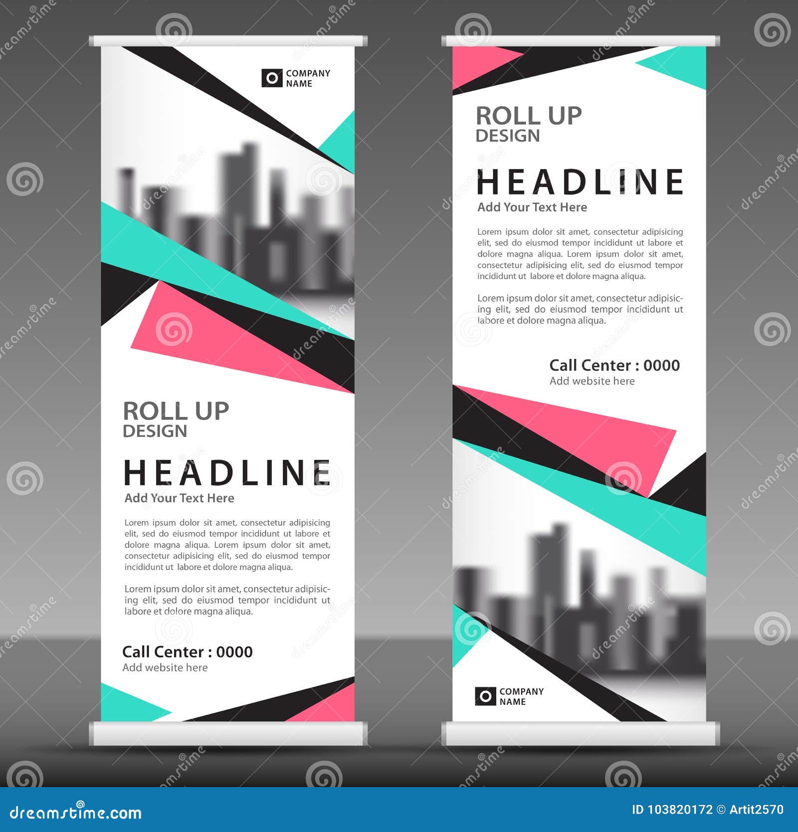 Blue-pink Roll Up Banner Template. Pull Up Layout Stock Vector ...