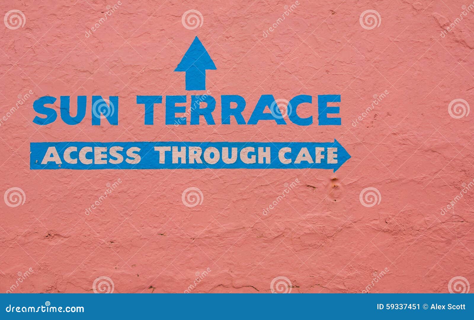 Blue on pink terrace sign stock image. Image of showing - 59337451