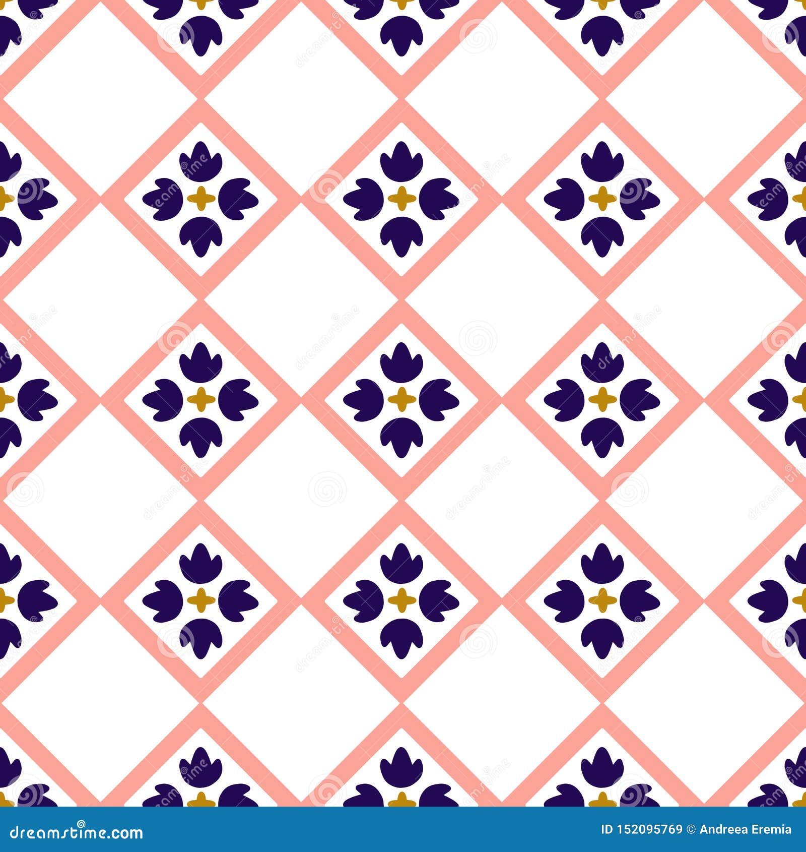 Blue and Pink Tile Design in a Seamless Pattern Stock Vector ...