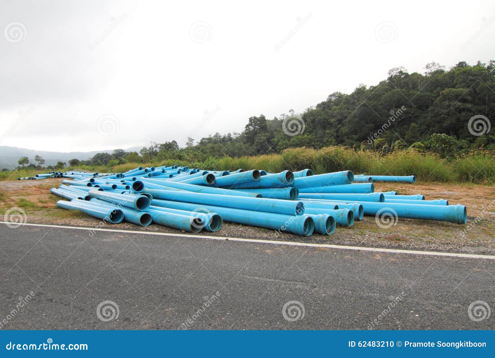 Blue pipe on the road stock photo. Image of concrete - 62483210