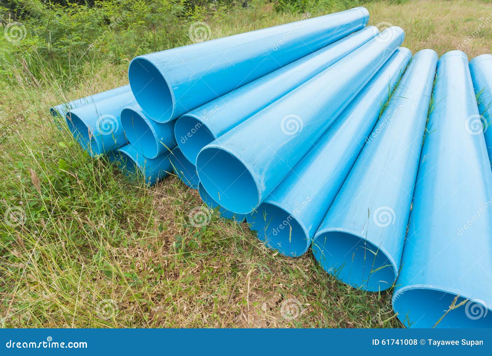 Blue Pipes for Construction on Filed Stock Photo - Image of ditch ...