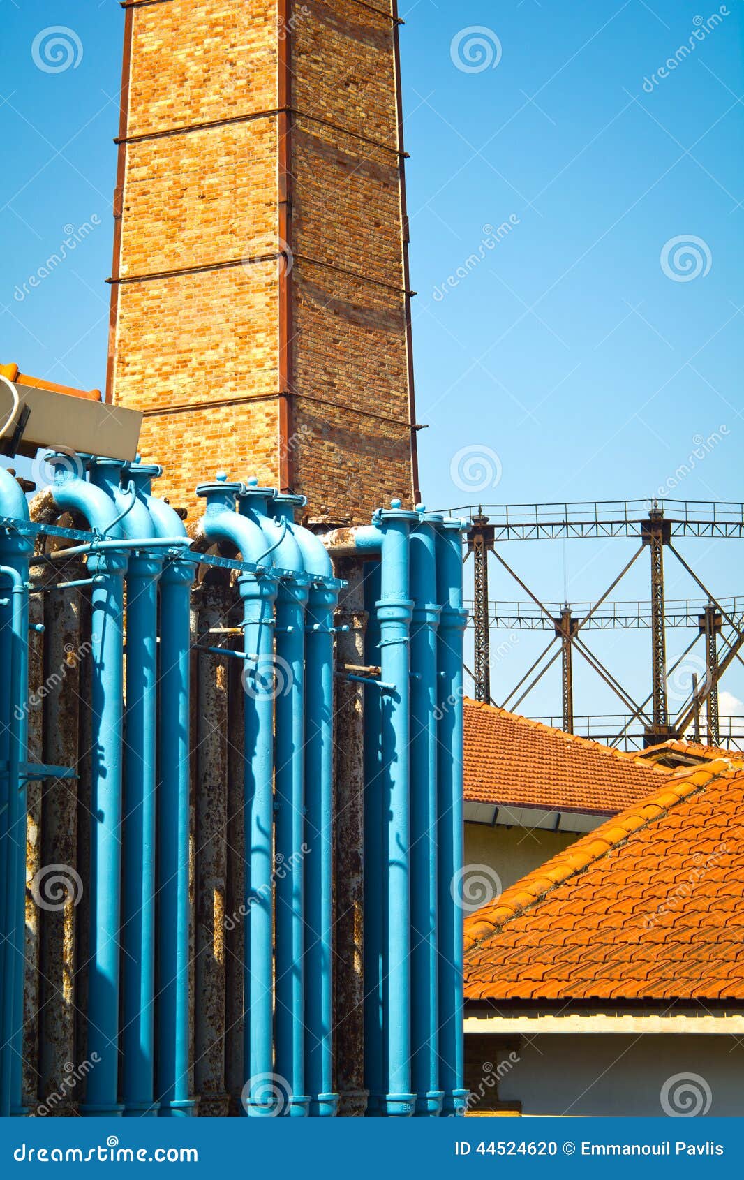 Blue pipes stock photo. Image of athens, heavy, installation - 44524620