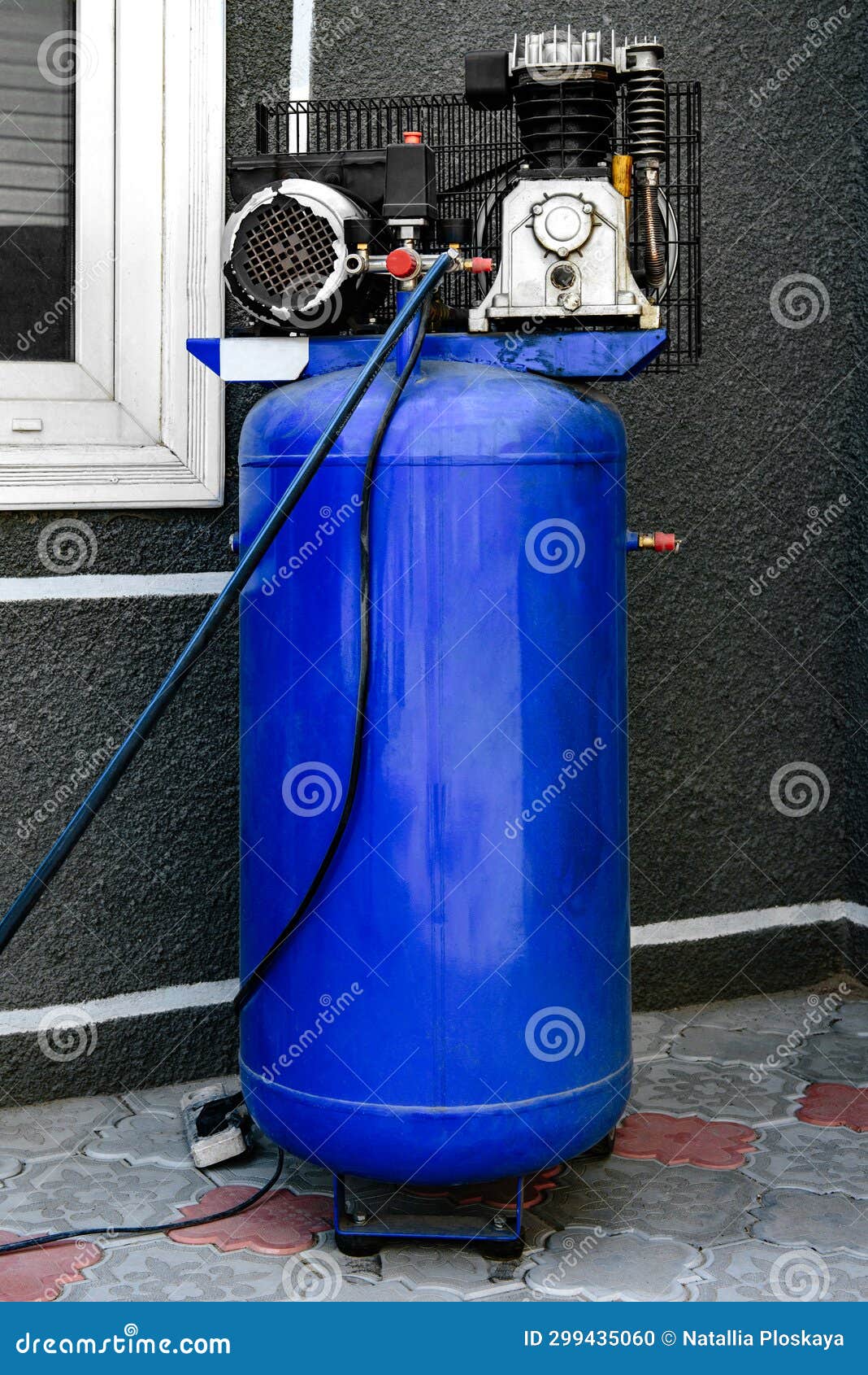 Blue Piston Air Compressor, Used Outdoor. Stock Photo - Image of paint ...
