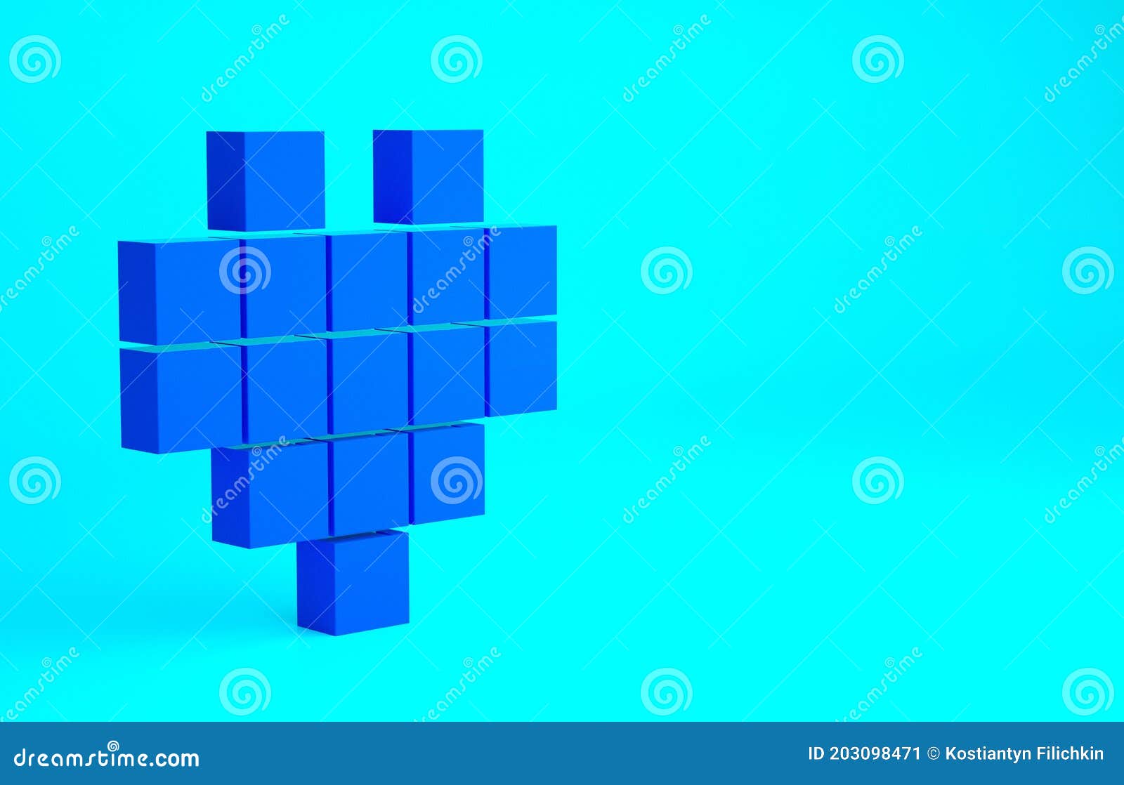Blue Pixel Hearts for Game Icon Isolated on Blue Background. Minimalism ...