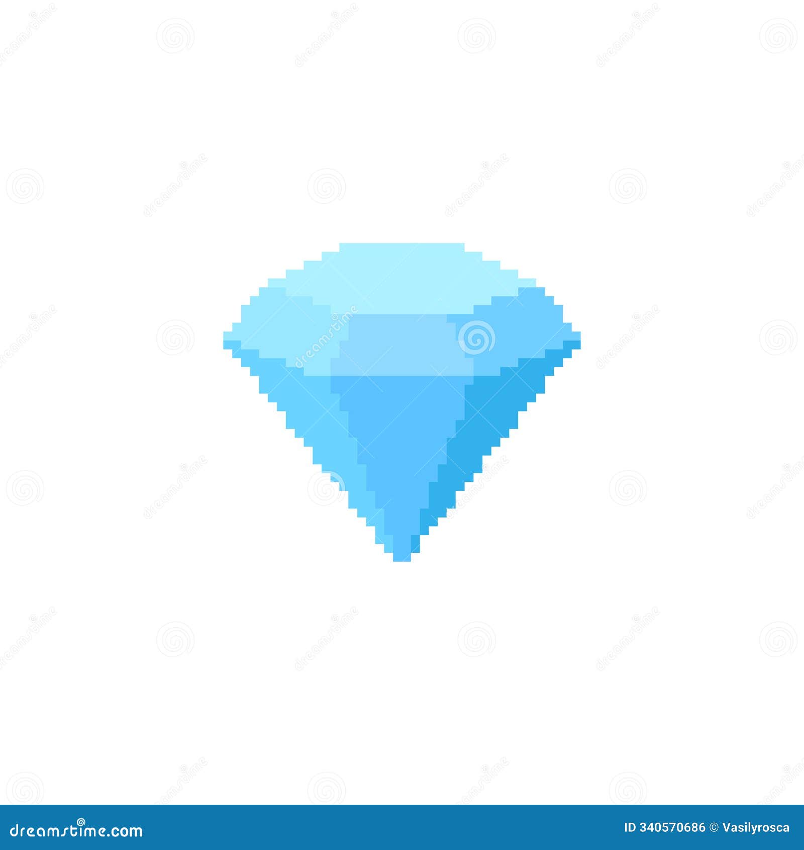 Blue Pixelated Diamond Icon. Pixel Art Blue Diamond Shape with Sharp ...