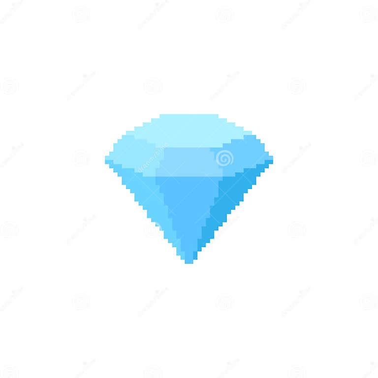 Blue Pixelated Diamond Icon. Pixel Art Blue Diamond Shape with Sharp ...