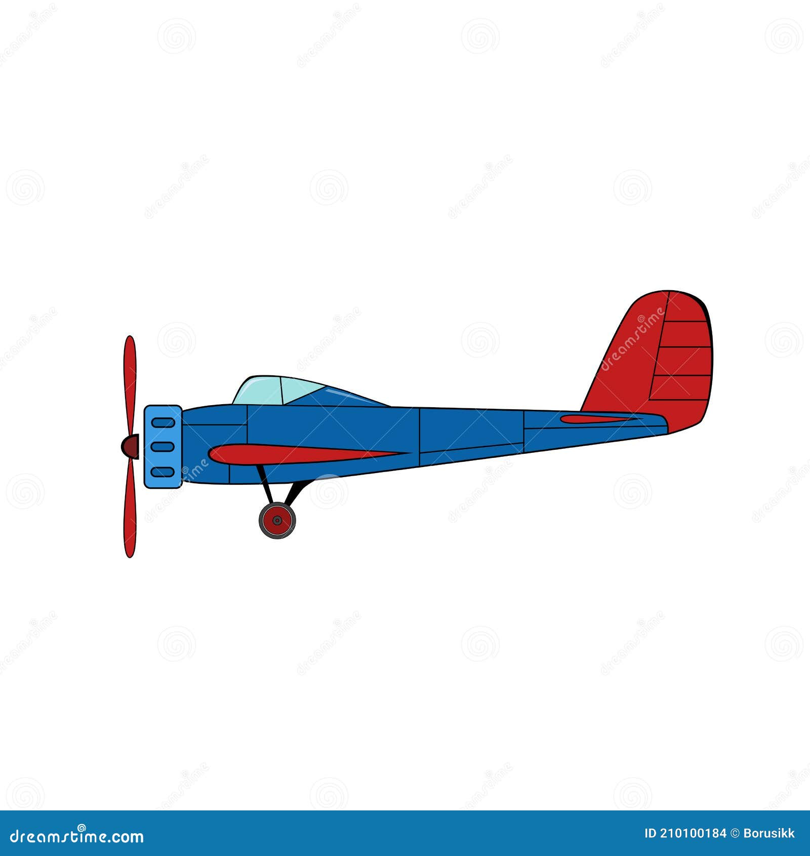 Blue Plane in Cartoon Style on White Background Stock Vector ...