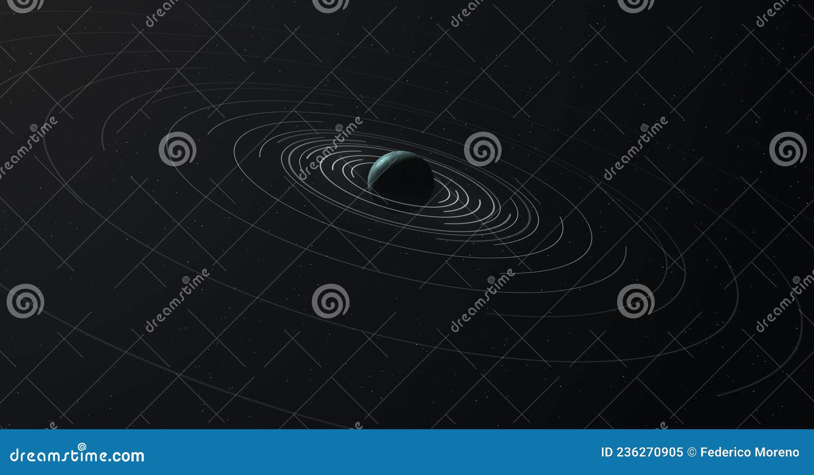 Blue Planet with Concentric Circles Tracing Orbits Around it in Outer ...