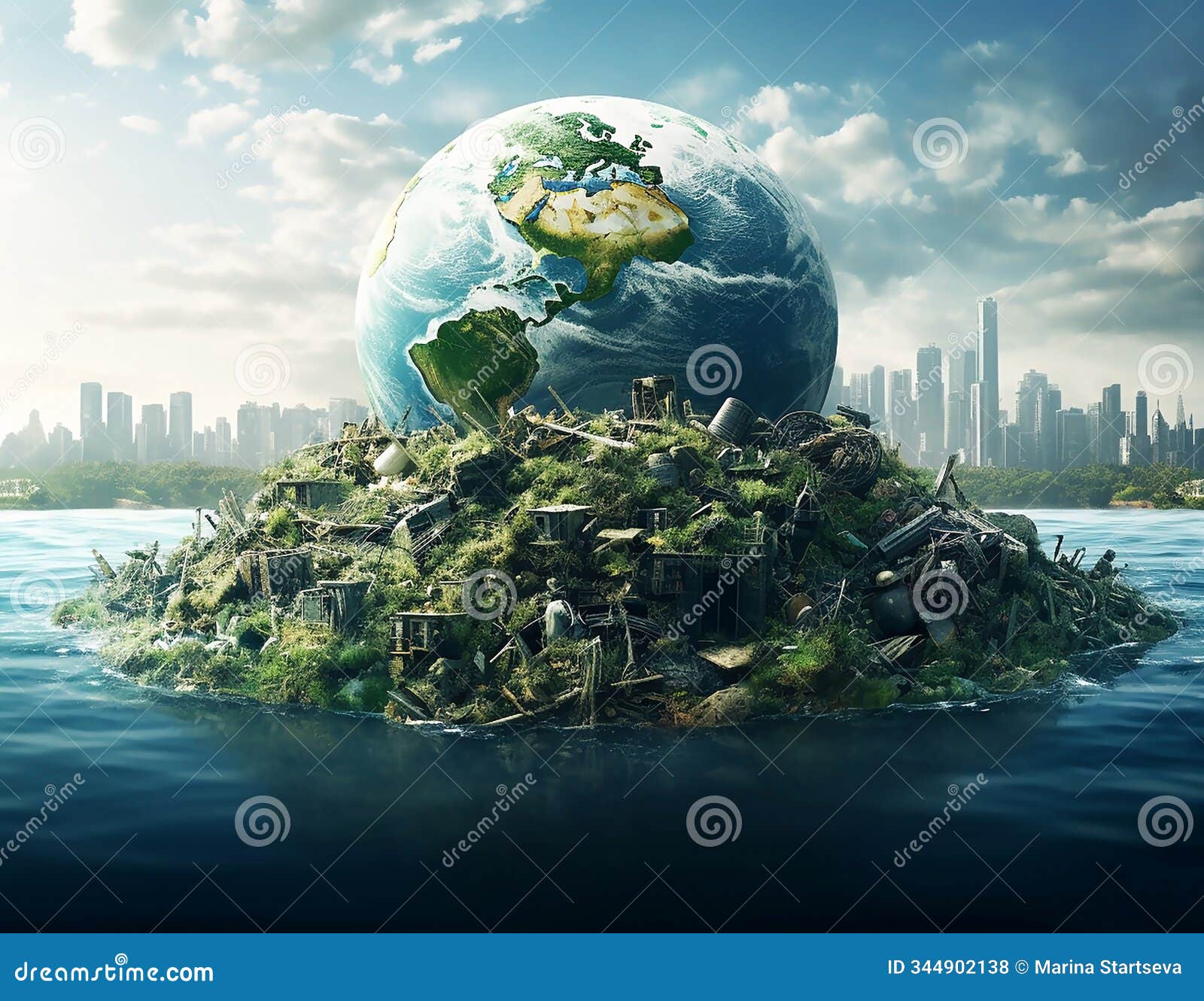 Blue Planet with Continents Surrounded by Various Dirty Garbage and ...