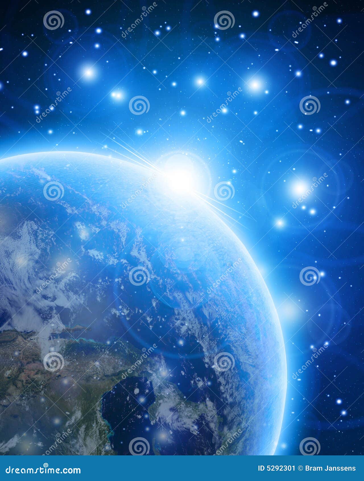 Blue Planet Earth in Outer Space Stock Illustration - Illustration of ...