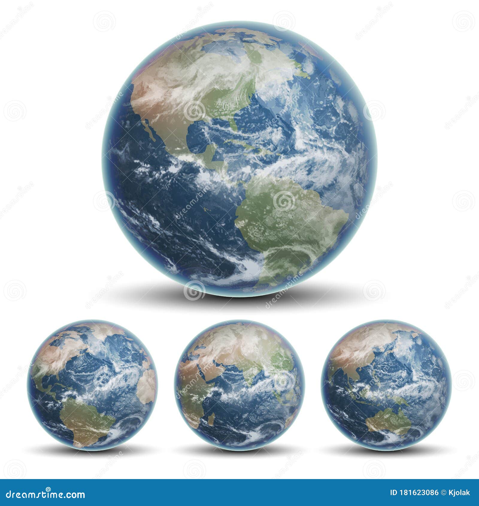 Blue Planet Earth and Three Smaller Globes. Highly Realistic ...