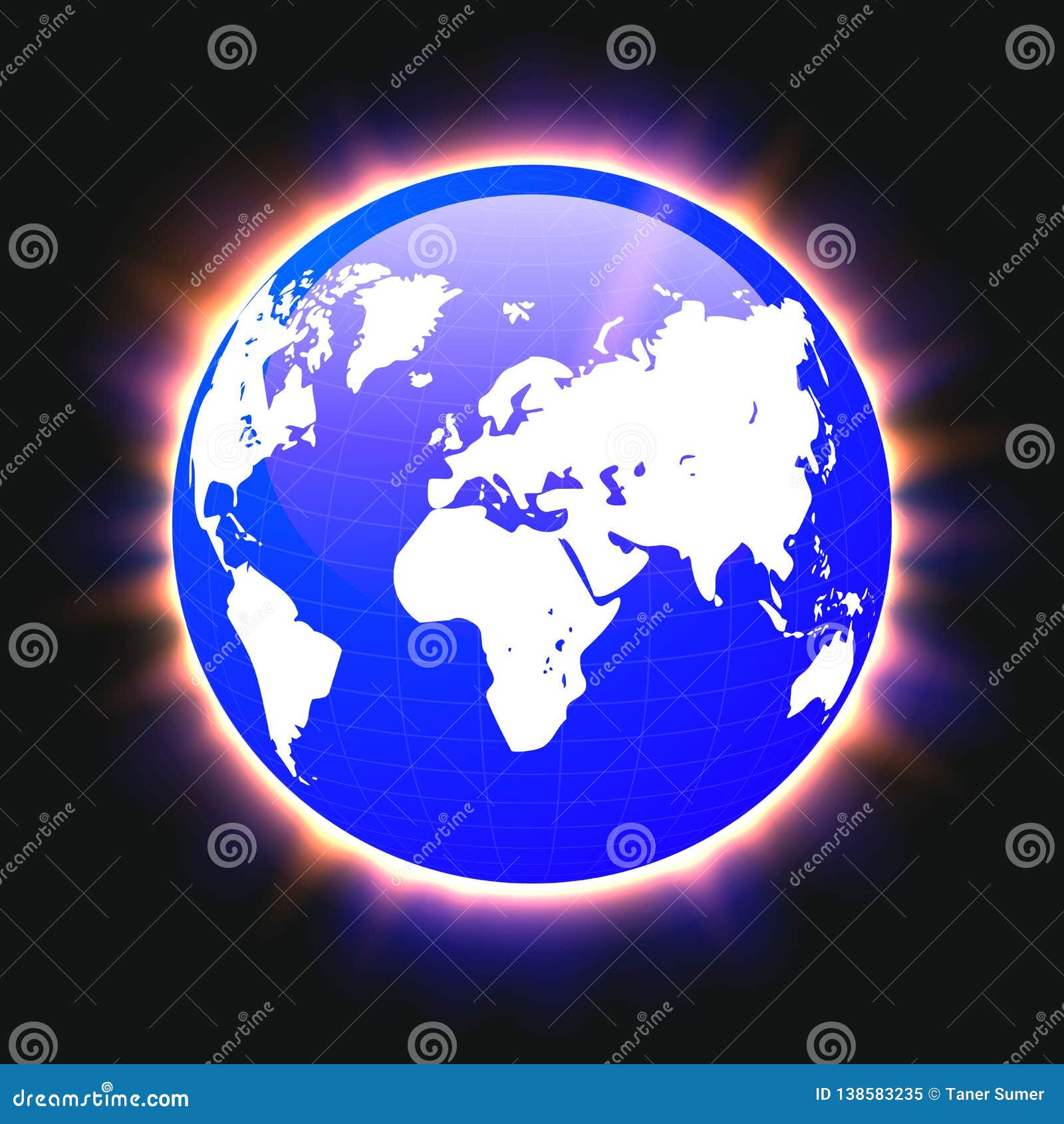 Blue Planet Earth and World Map Colorful Light Beams, Vector Stock ...