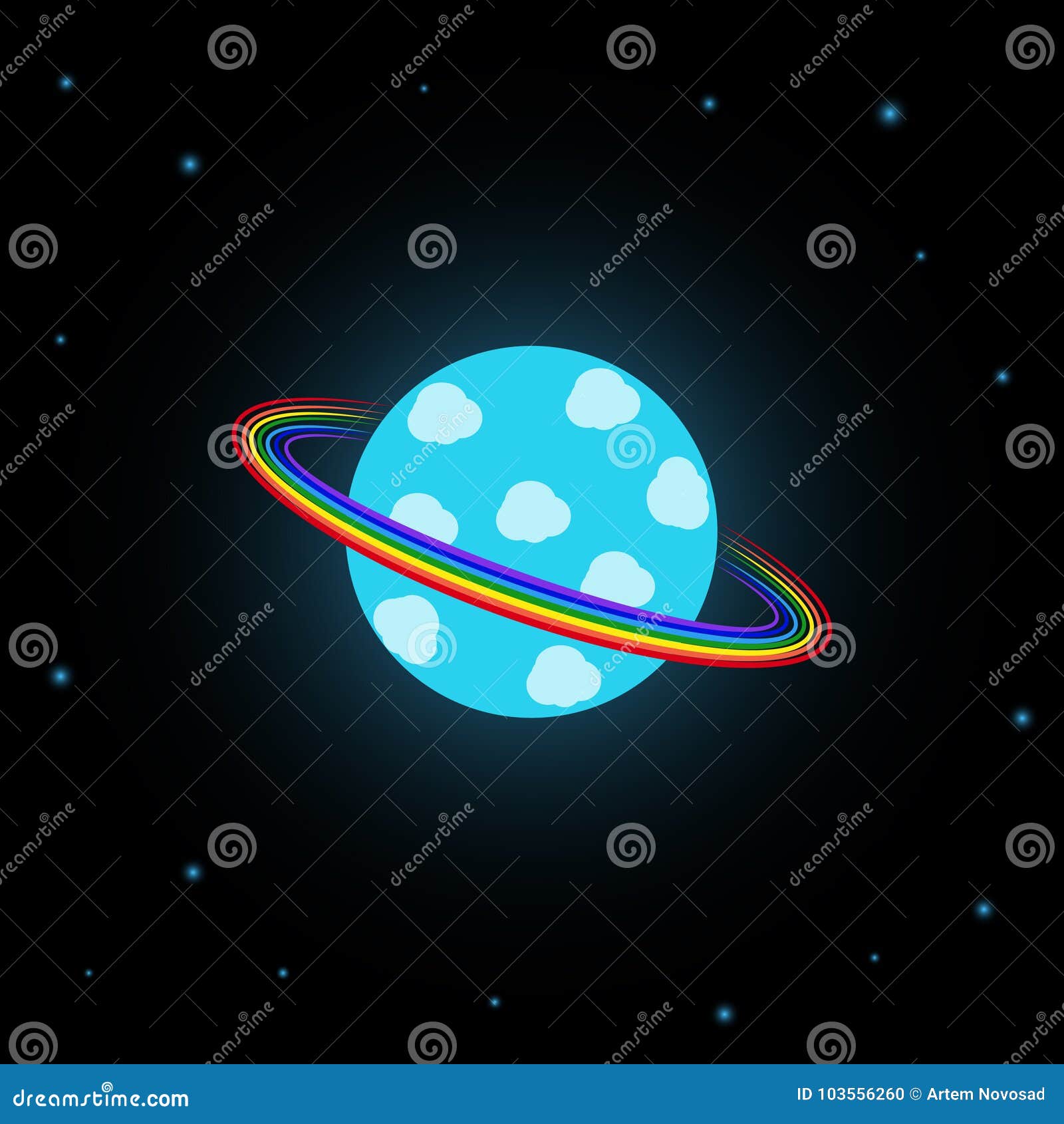 Blue Planet with Rainbow Rings Stock Vector - Illustration of beautiful ...