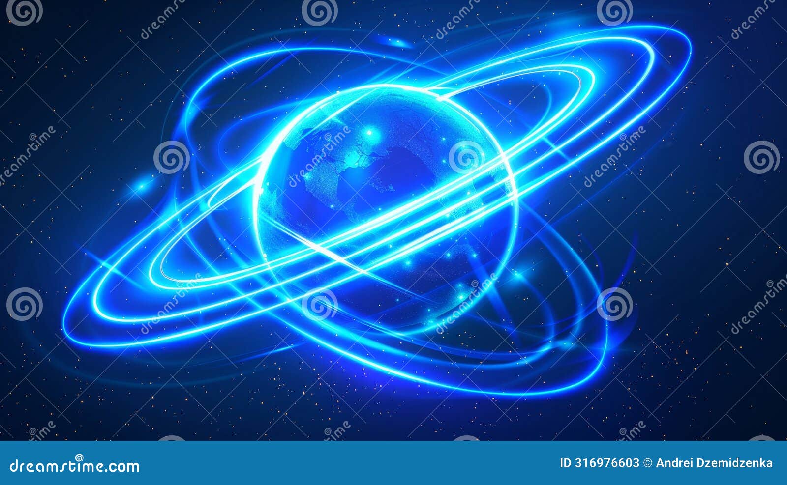 A Blue Planet Ring Neon Light Effect and a Circle Line Sparkle. Modern ...