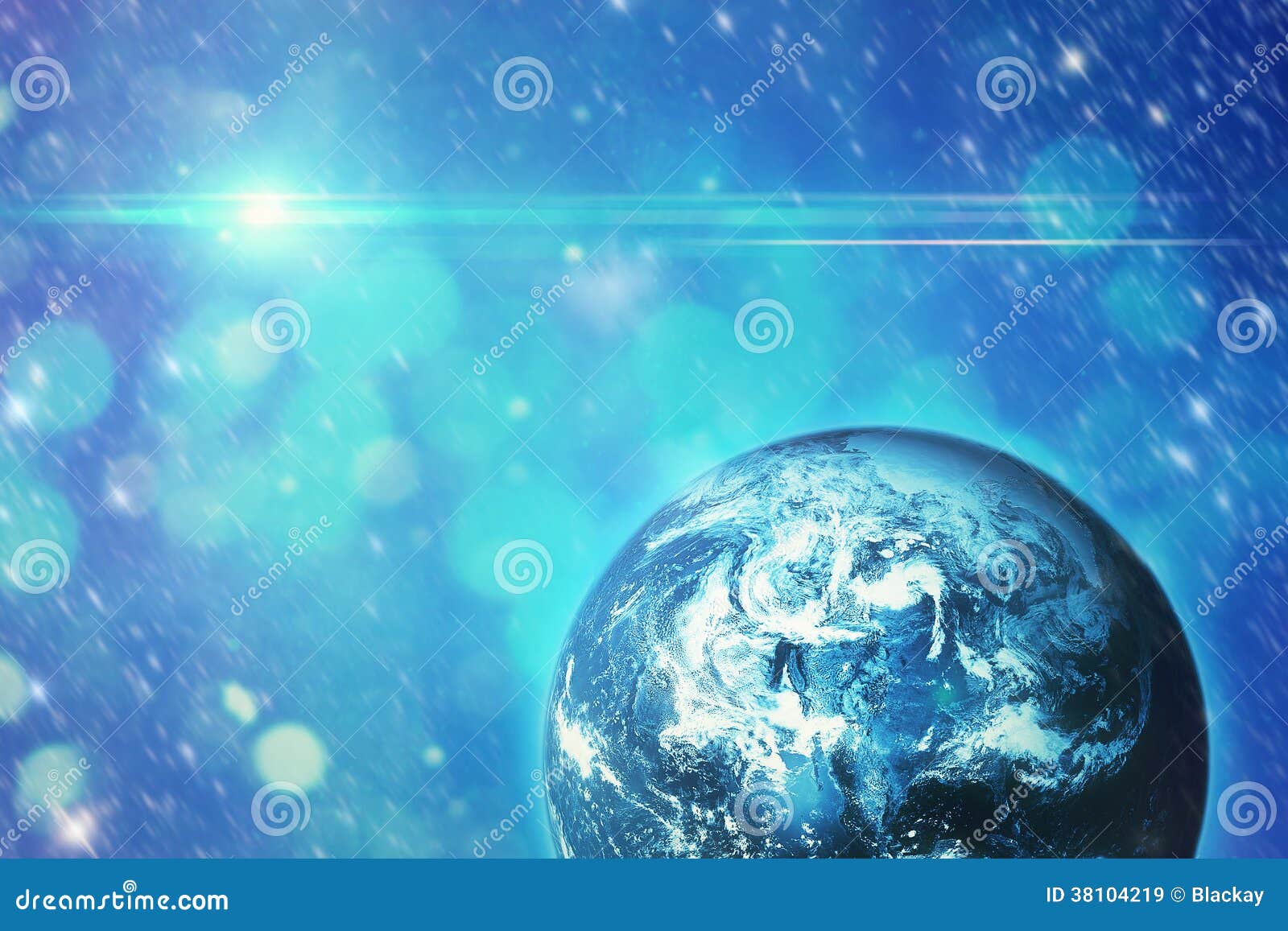 Blue planet in space stock illustration. Illustration of light - 38104219