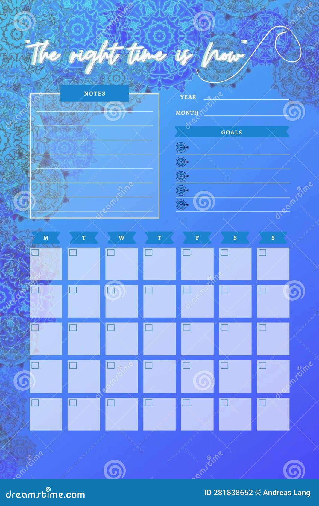 Blue Planner Digital Printable Blank Template Insert Stock Illustration ...