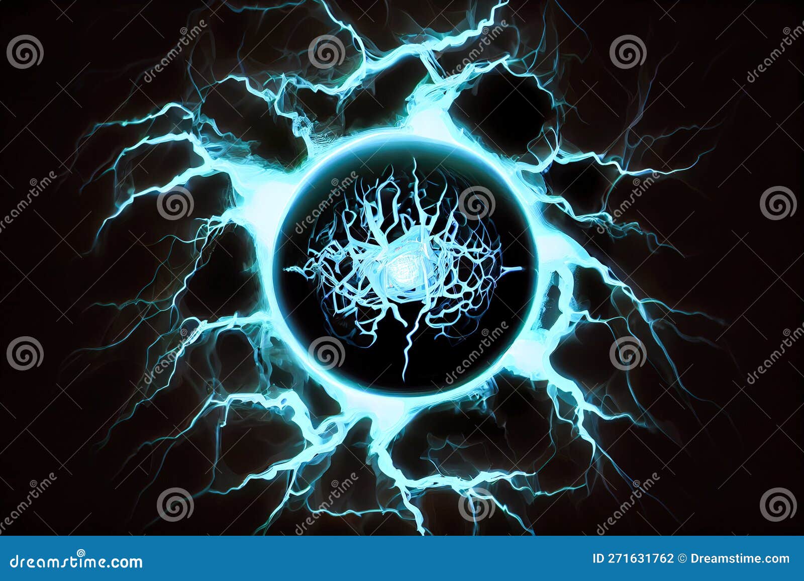 Blue Plasma Ball on Black Background. Generative AI Stock Illustration ...