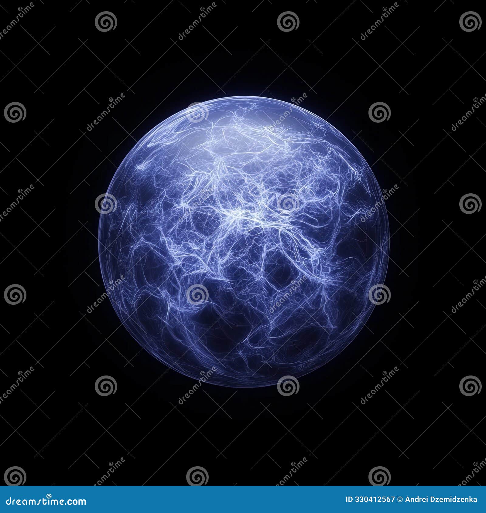A Blue Plasma Sphere is Illuminated Against a Black Background while ...